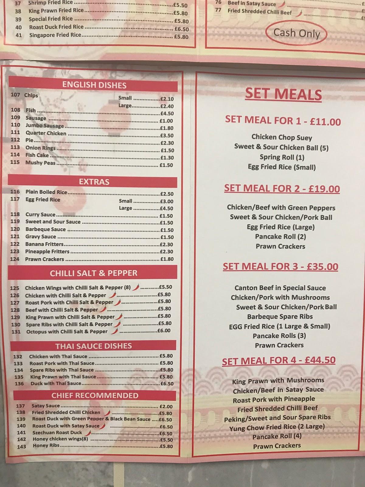 Menu at Yummy China restaurant, Bristol