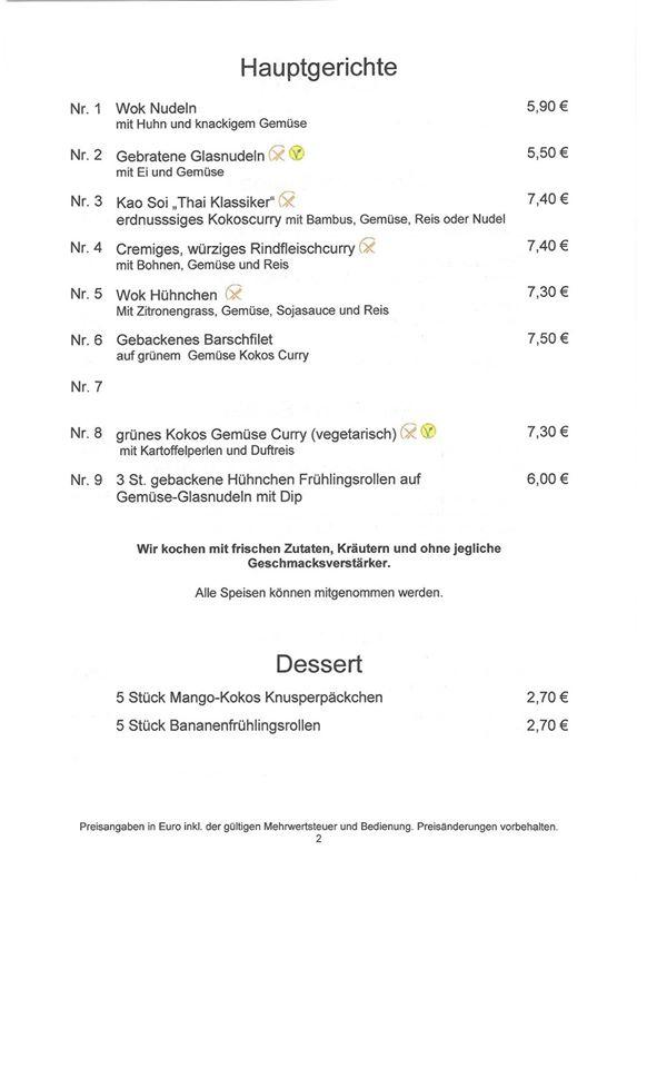 Menu at Bami restaurant, Munich