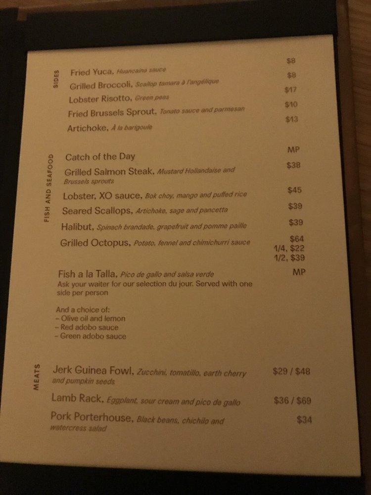 Menu at Makro Pêcheries restaurant, Montréal