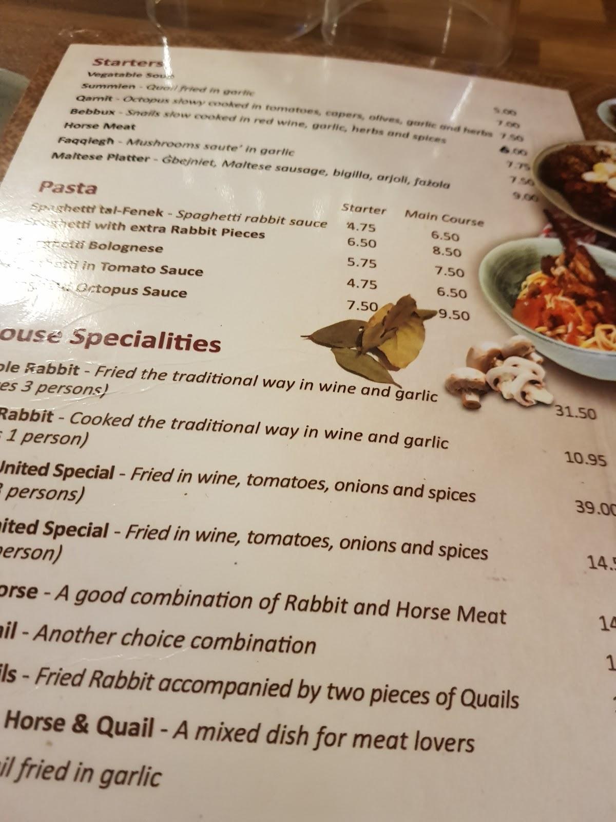 Menu at Mgarr United Bar & Restaurant, Mgarr