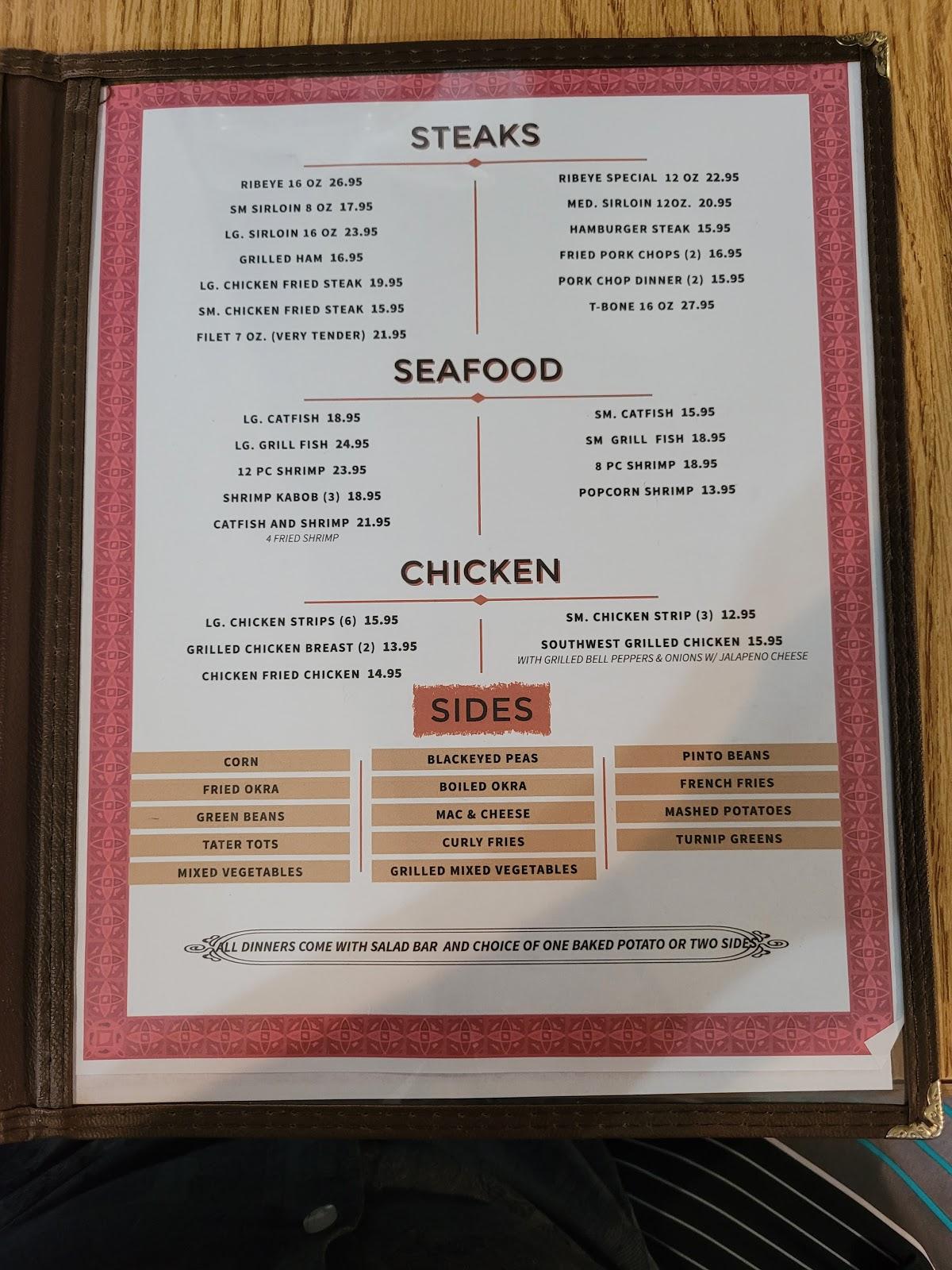Menu at RANCHER'S steakhouse, Gatesville