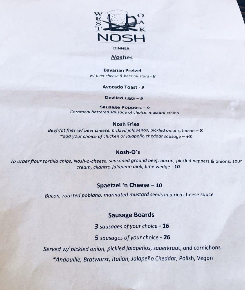 Menu at West Oak Nosh pub & bar, Lodi