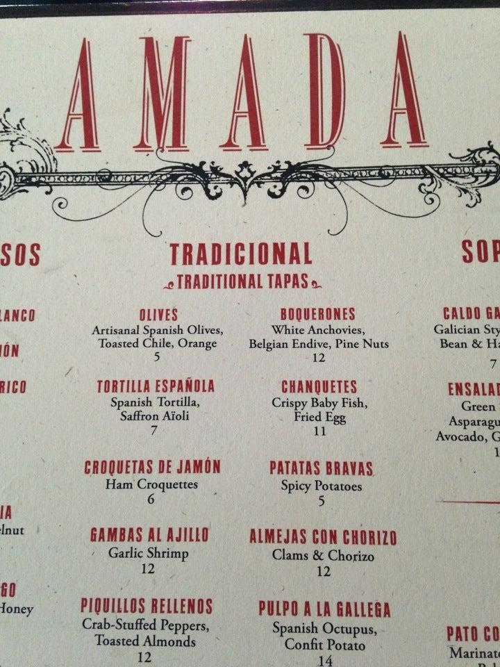 Menu at Amada pub & bar, Atlantic City, Amada Restaurant