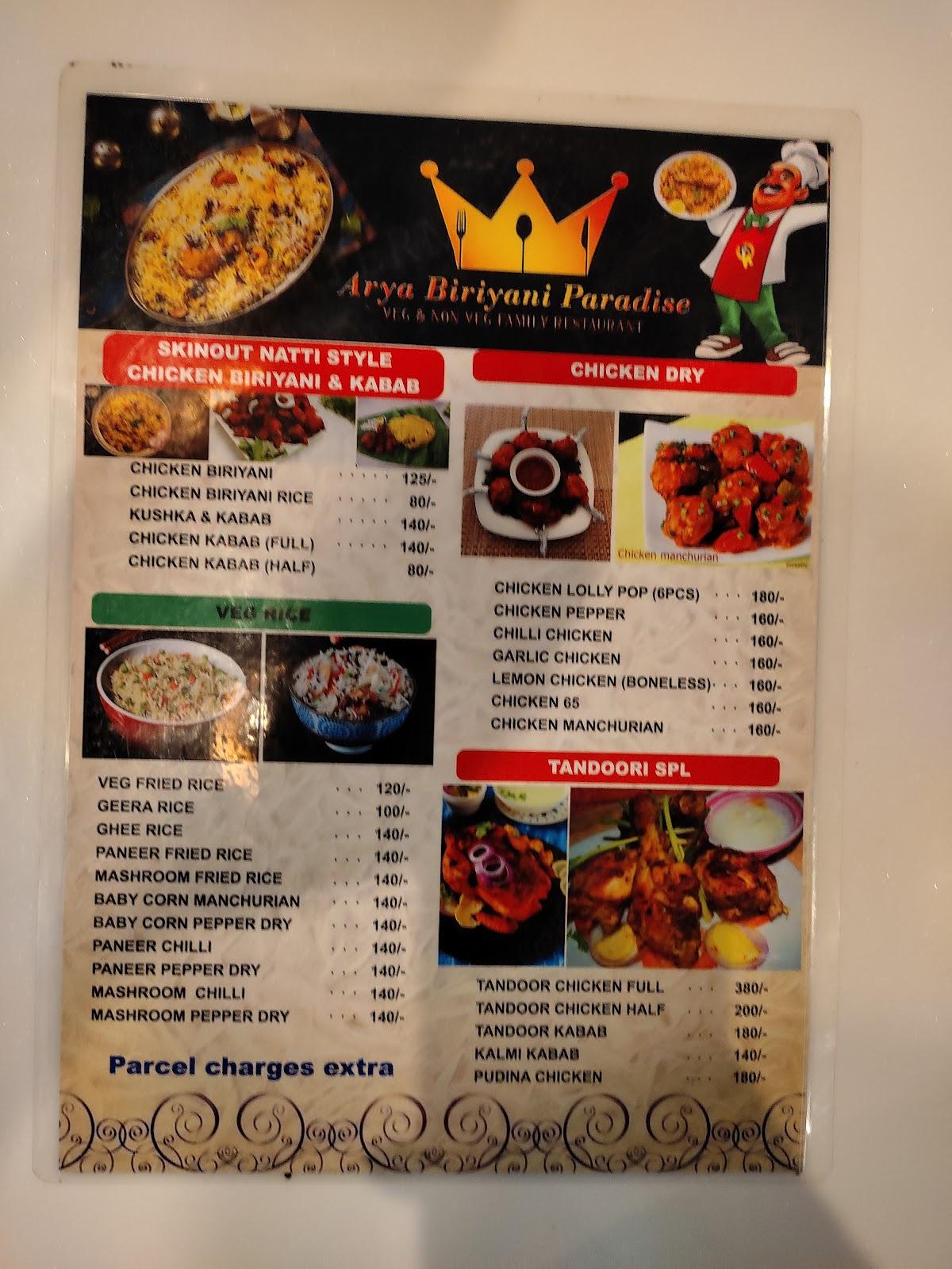 Menu at Arya Biryani Paradise, Bengaluru