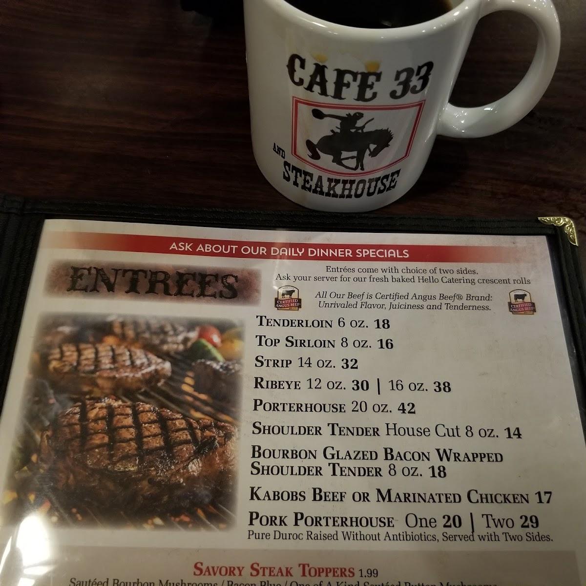 Menu at Cafe 33 Steakhouse and Whiskey Bar, Perkins