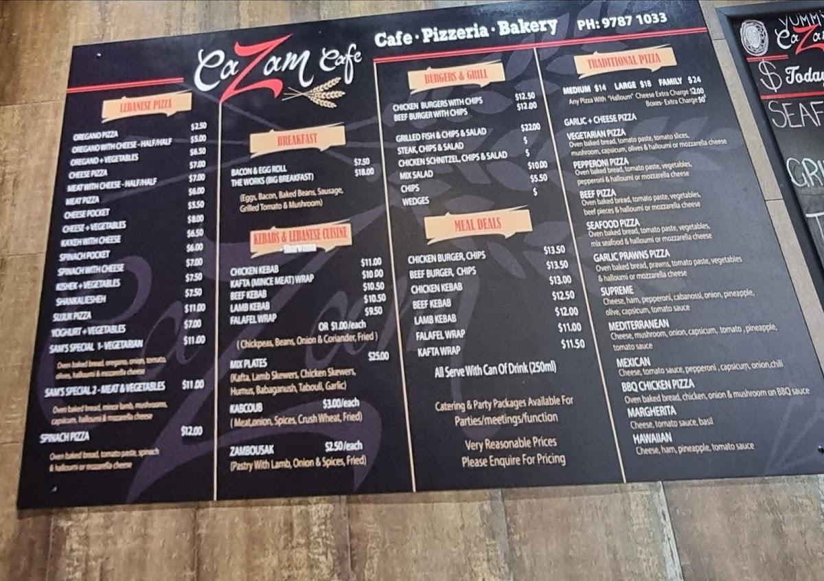 Menu at Cazam Cafe Campsie, Campsie