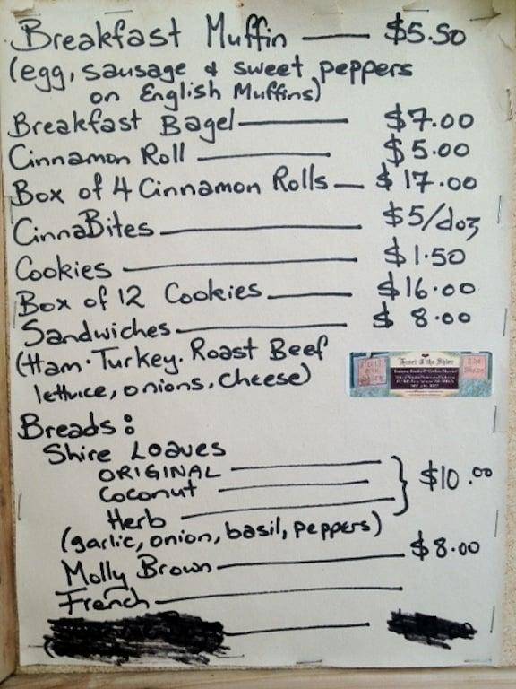 Menu at Heart Of the Shire cafe, King Salmon