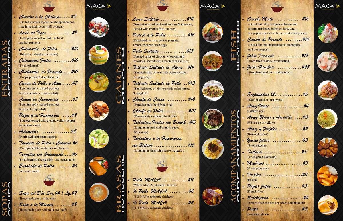 Menu at MACA Peruvian Restaurant, New York City