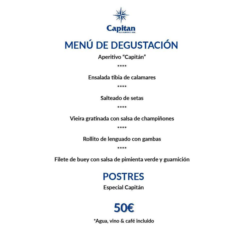 Carta de Restaurant Capitán, Ampuriabrava, Carrer Salins 4ª Línea