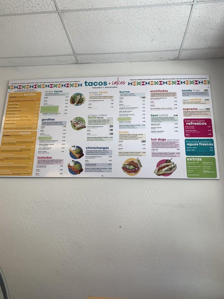 Menu at Tacos n Cakes, Phoenix