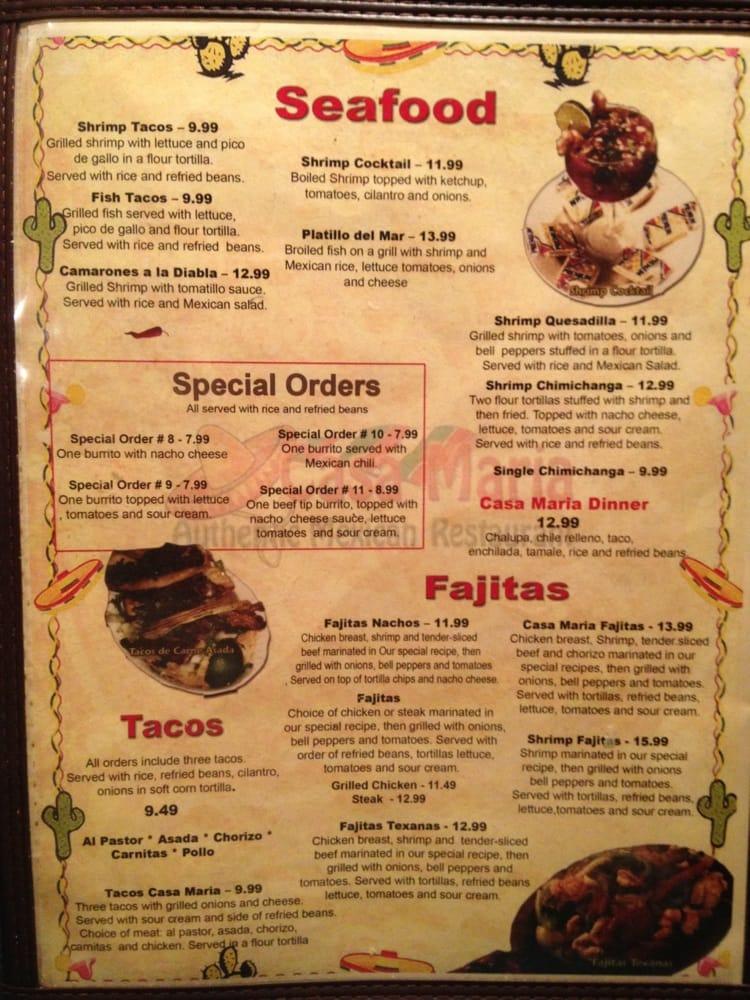 Menu at Casa Maria Mexican Restaurant, Jacksonville, -106 Old St ...