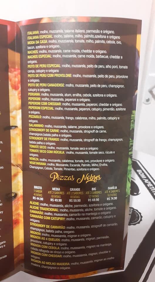 Menu at Dom Pedro Pizzas restaurant, Curitiba