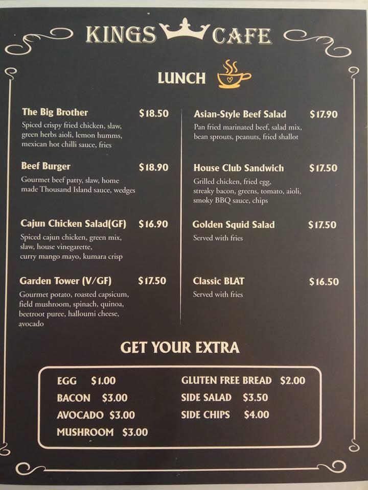 Menu at Kings Garden Cafe, Auckland, 280 Botany Rd