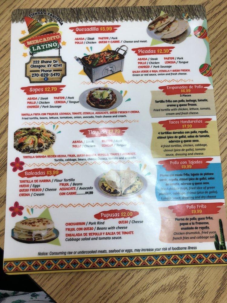 Menu at Mercadito Latino restaurant, Glasgow