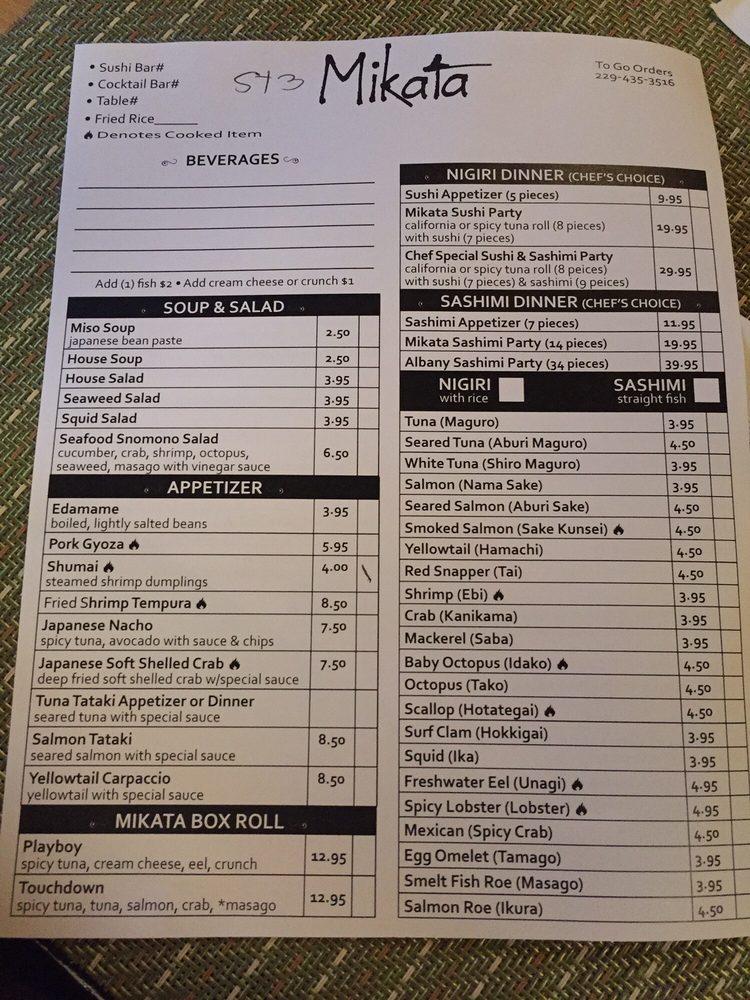 Menu at Mikata Japanese Steakhouse & Sushi Bar, Albany, Dawson Rd