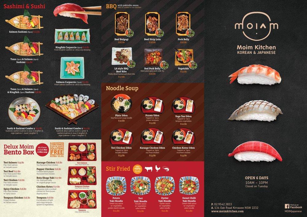 Menu at Moim Japanese Kitchen restaurant, Kirrawee