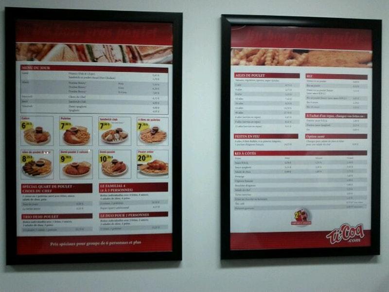 Menu at Ti-Coq Restaurant (Trois-Rivières-Ouest), Trois-Rivières ...