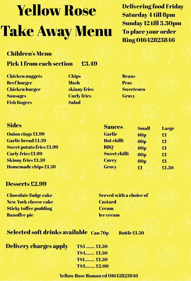 Menu at The Yellow Rose pub & bar, Middlesbrough