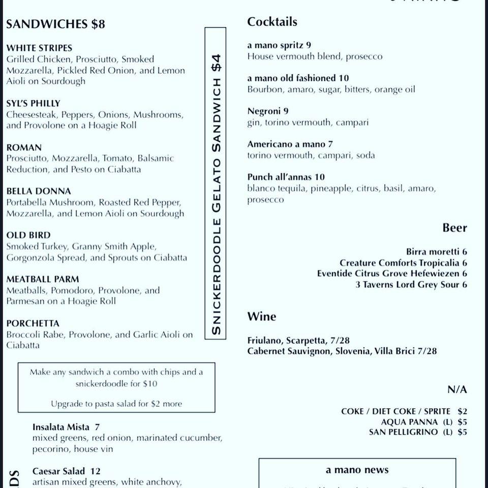Menu at a mano pub & bar, Atlanta