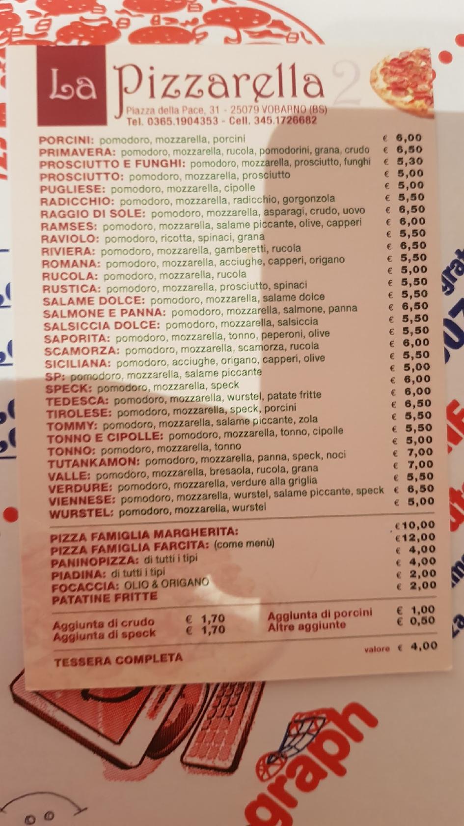 Menu da La Pizzarella 2 ristorante, Vobarno