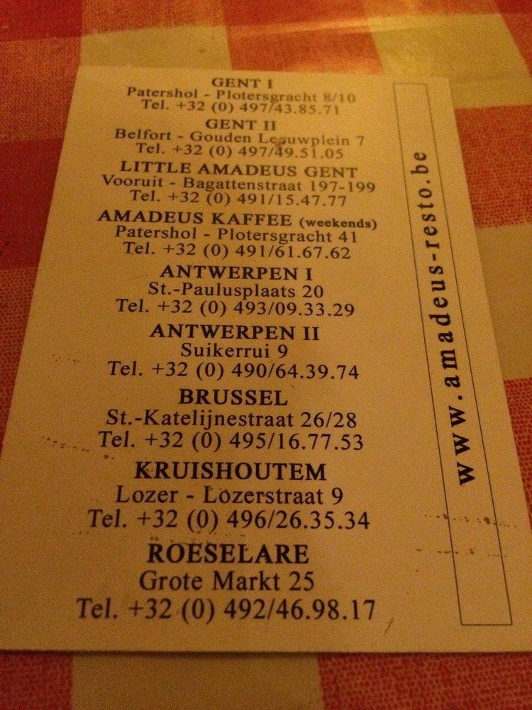 Menu at Amadeus Gent 2, Ghent, Goudenleeuwplein 7