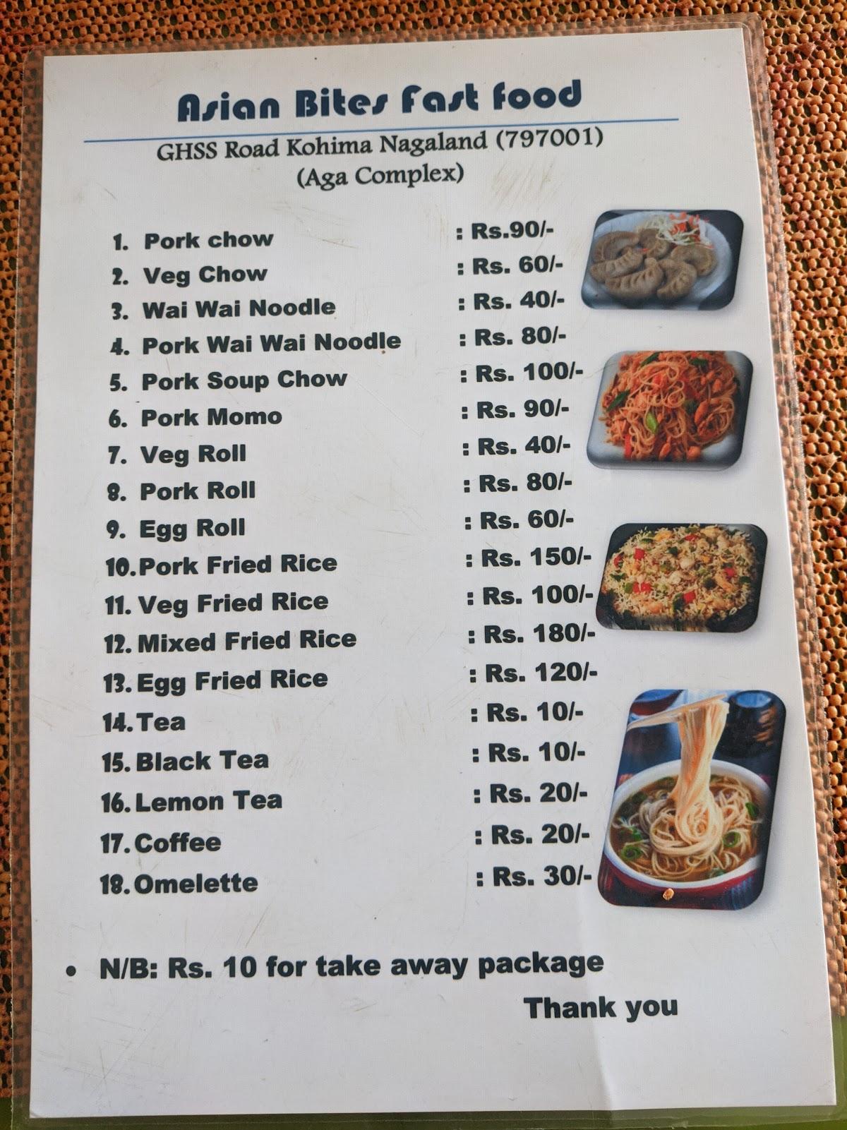 Menu at Asian Bites Fast Food, Kohima