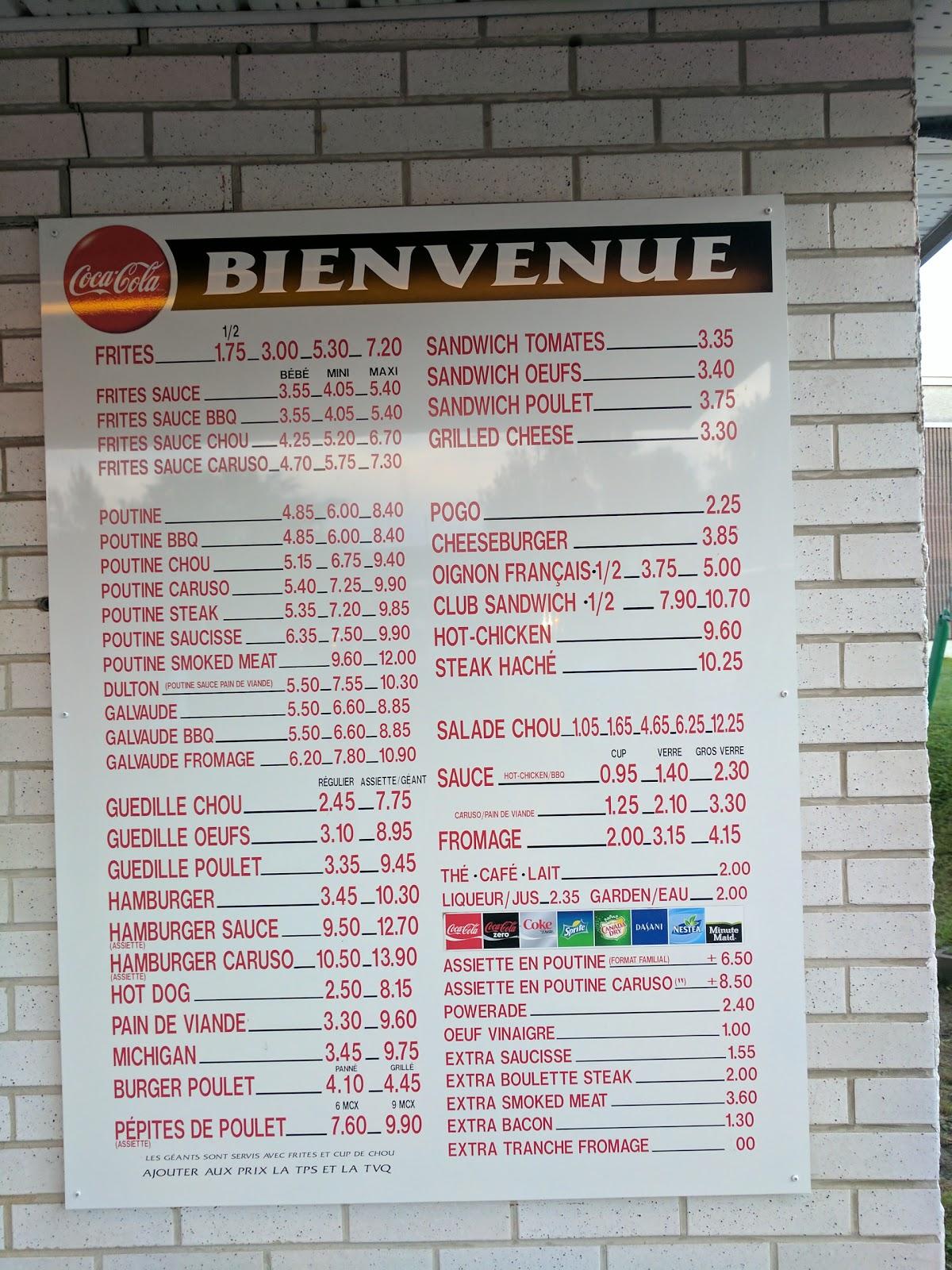 Menu au Casse-croûte du Vieux-Moulin pub et bar, Pont-Rouge