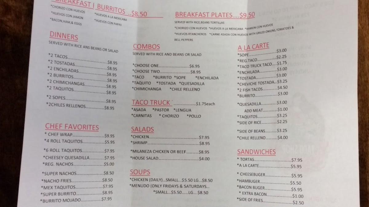 Menu at Ede's Taco Shop restaurant, Ripon