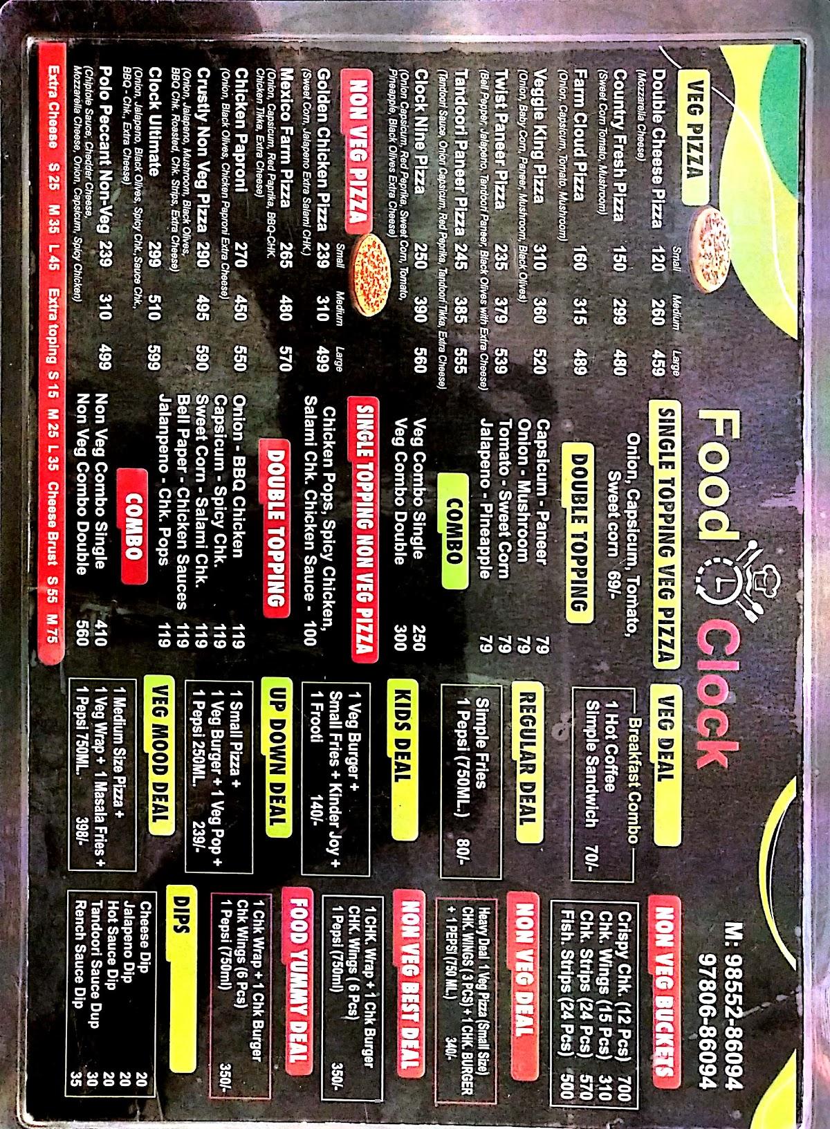 Menu at Food O'clock, Nakodar