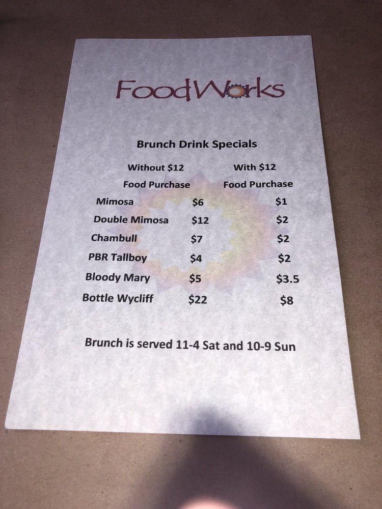 Menu at Food Works restaurant, Chattanooga