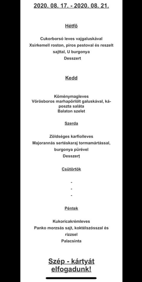 Menu at Hotel Zéta restaurant, Lenti
