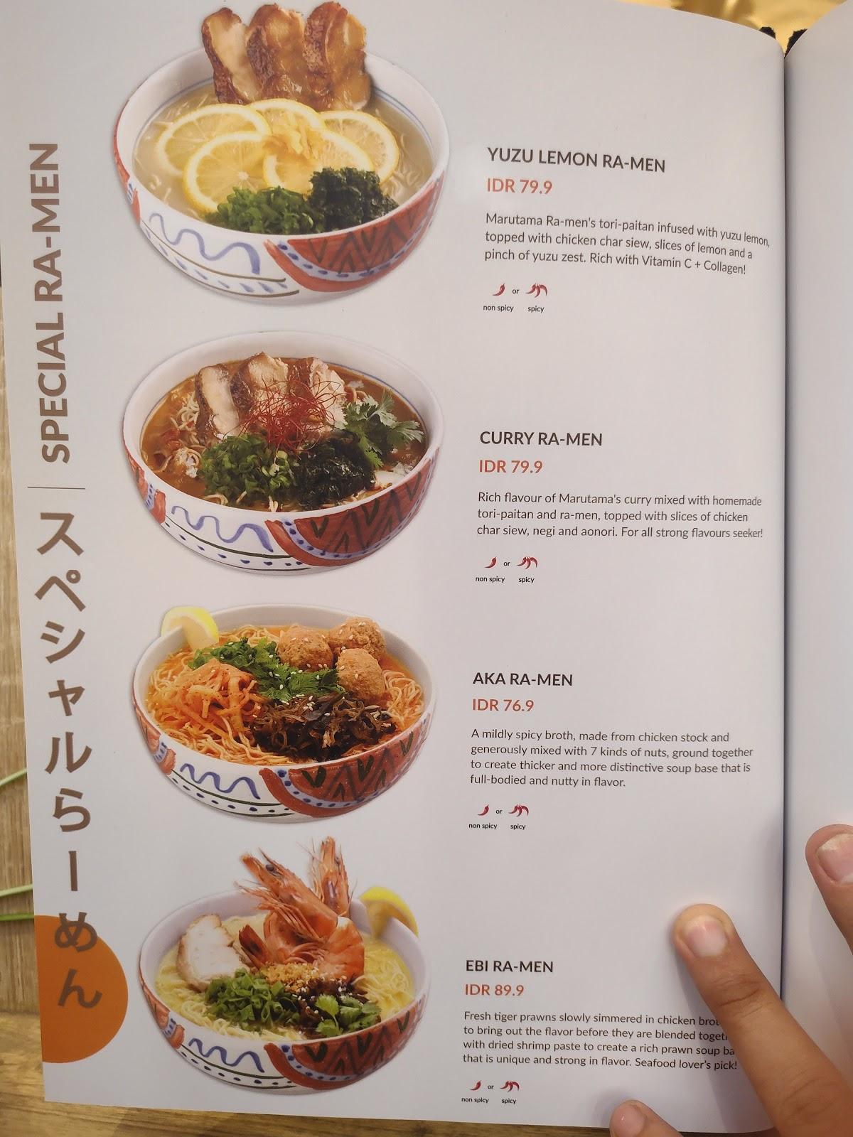 Menu at Marutama Ra-men, Lotte Shopping Avenue restaurant, South Jakarta