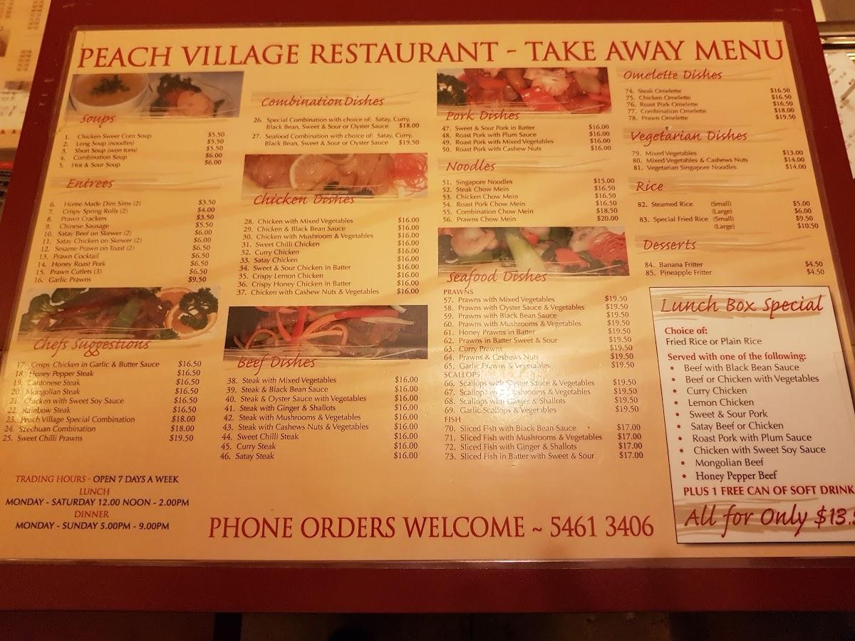 Menu at Peach Village Restaurant, Maryborough