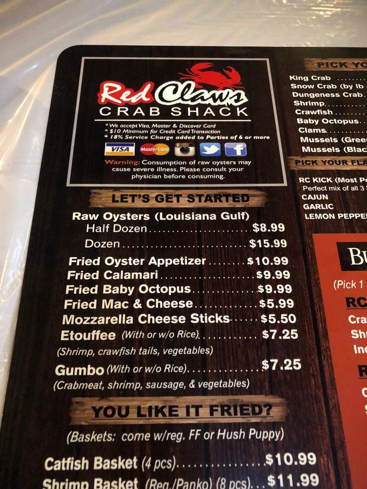 Menu at Red Claws Crab Shack pub & bar, Dallas