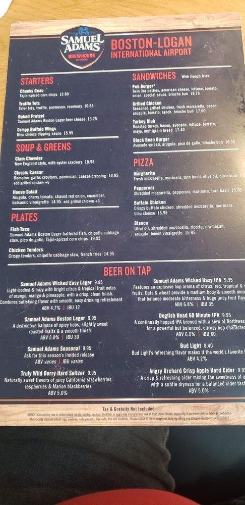 Menu at Sam Adams pub & bar, Boston, Boston Logan International Airport