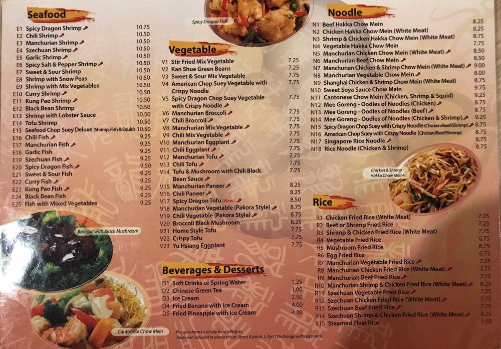 Menu at Spicy Dragon restaurant, Pickering, Kingston Rd