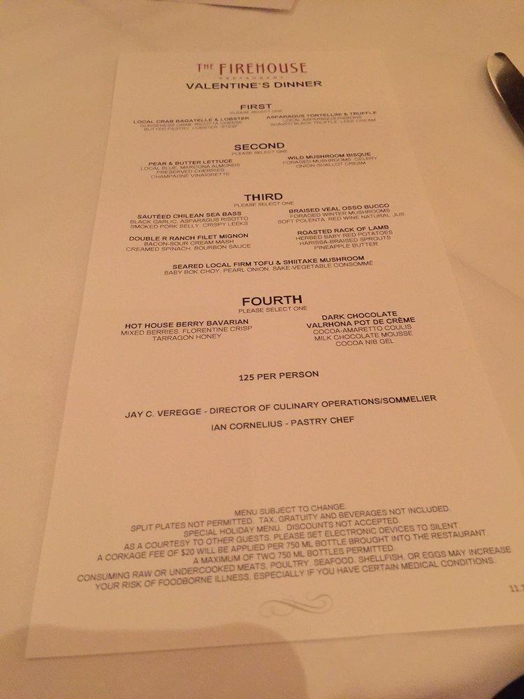 Menu at The Firehouse Restaurant, Sacramento