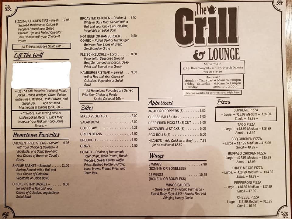 Menu at The Grill restaurant, Linton
