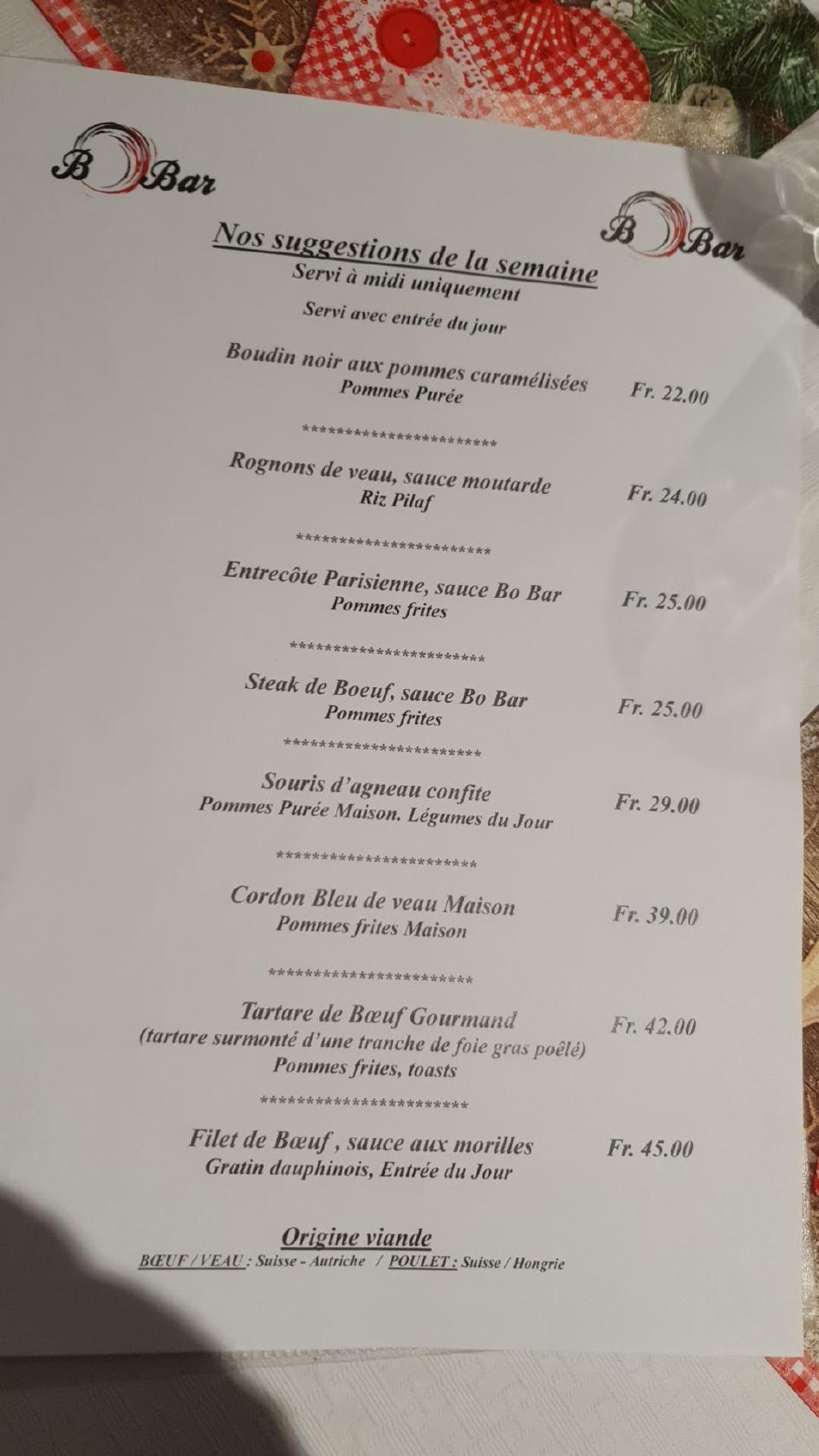 Speisekarte von Bo Bar, Meyrin, Route du Mandement 15