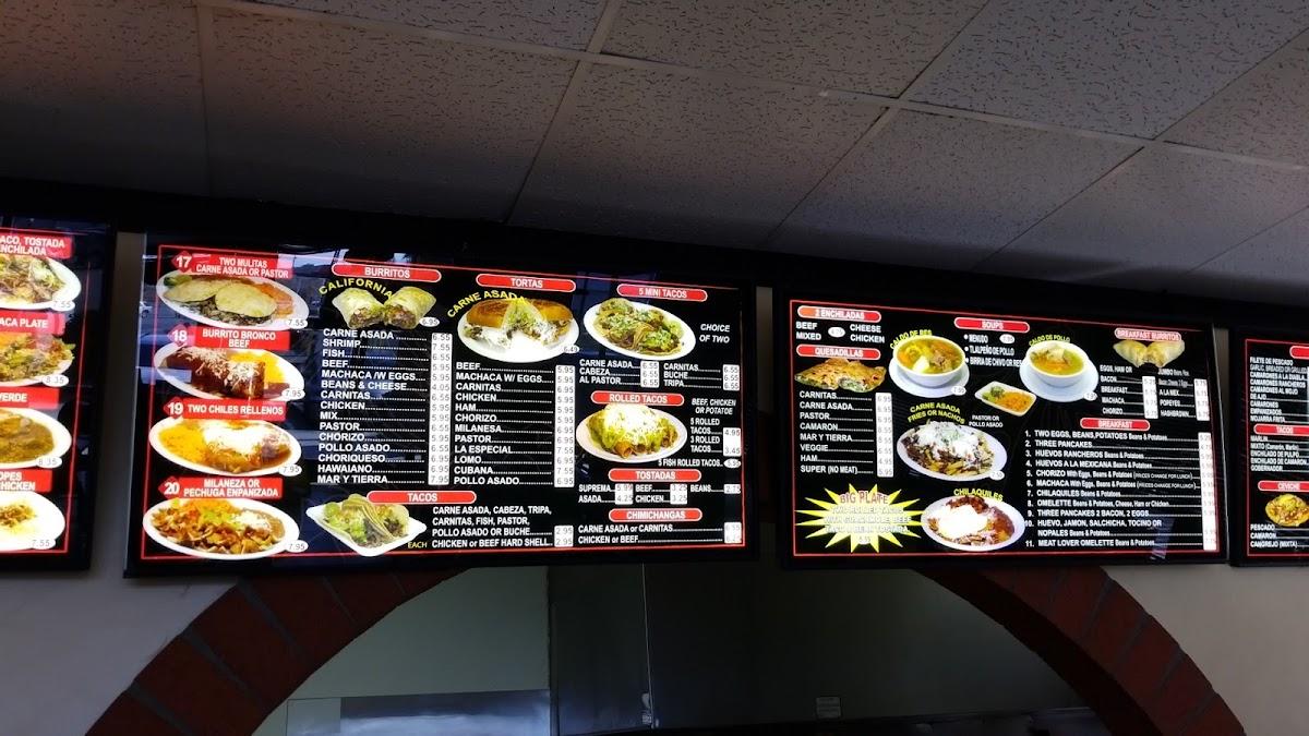 Menu at Bronco's Mexican Food restaurant, San Diego