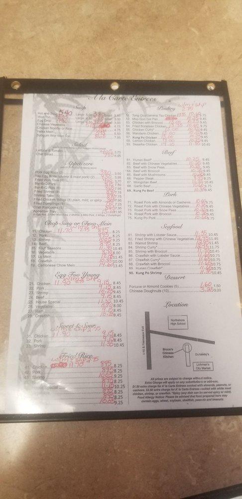 Menu at Bruce's Chinese Kitchen restaurant, Slidell