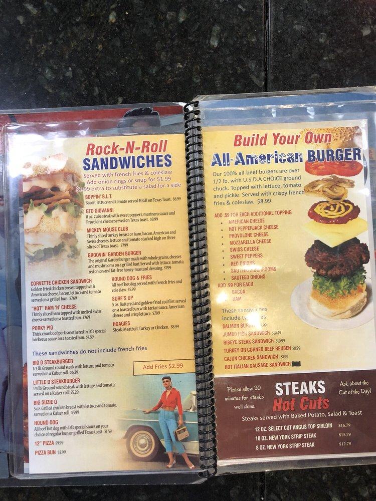 Menu at DJ's 50'S & 60'S Diner restaurant, Fairmont