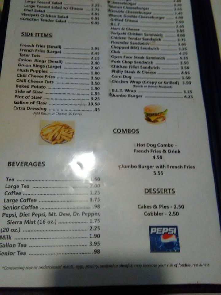 Menu at Jim’s Grill restaurant, Yadkinville, US-601