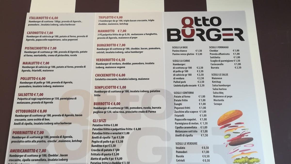 Menu at Otto take away hamburger restaurant, Caserta, Via Unità Italiana
