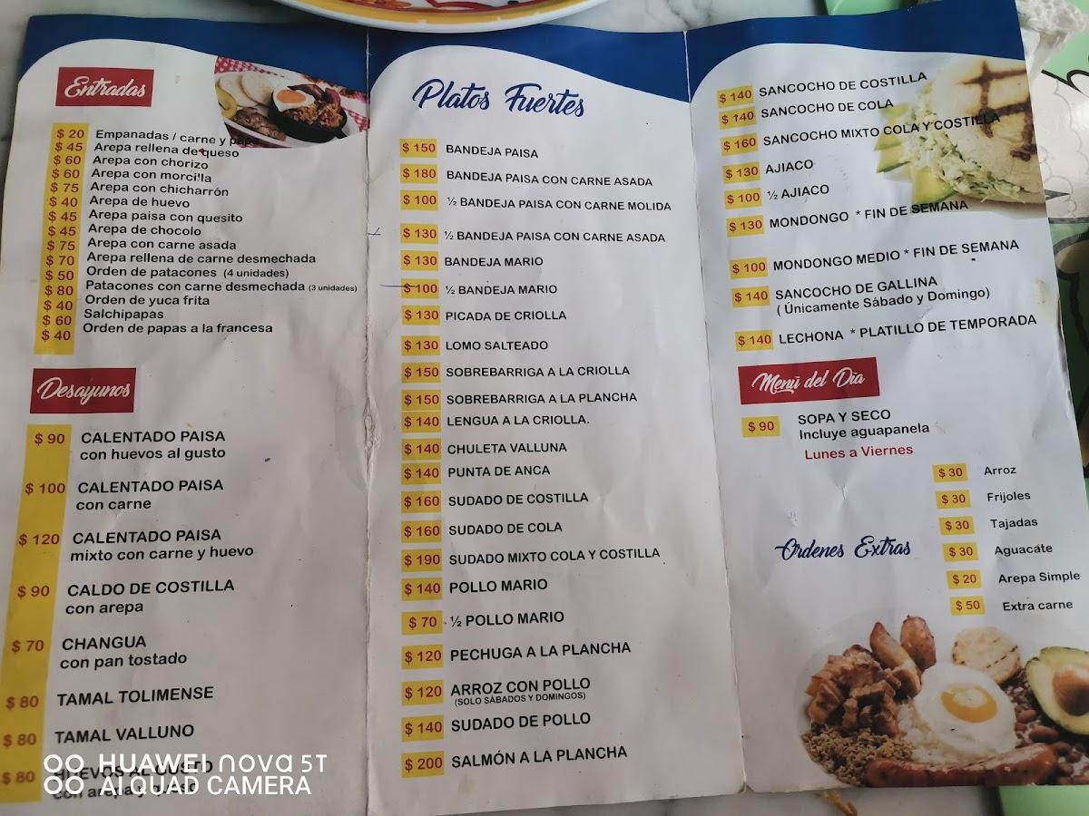 Carta de Pollos Mario Restaurante y Panadería Colombiana, Ciudad López ...