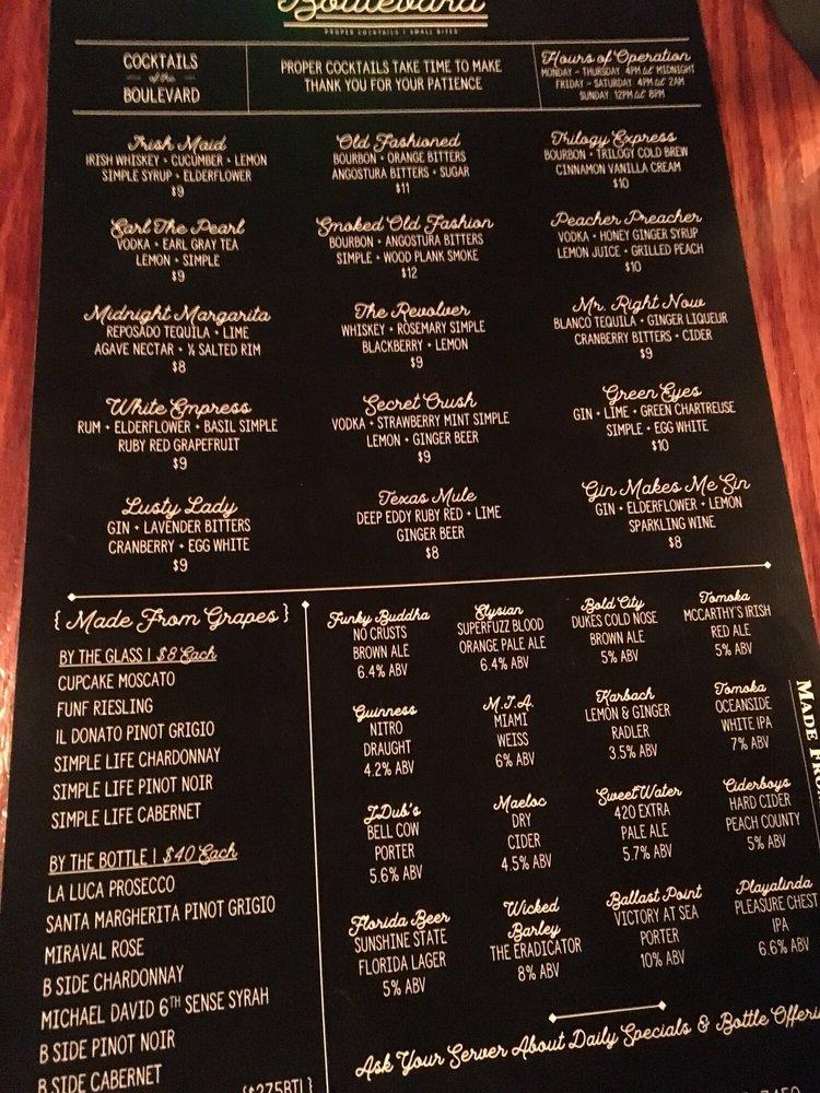 Menu at The Boulevard pub & bar, DeLand