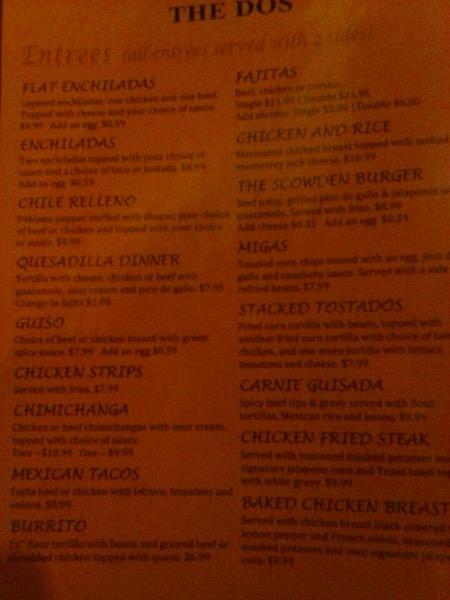Menu at The Dos restaurant, Abilene