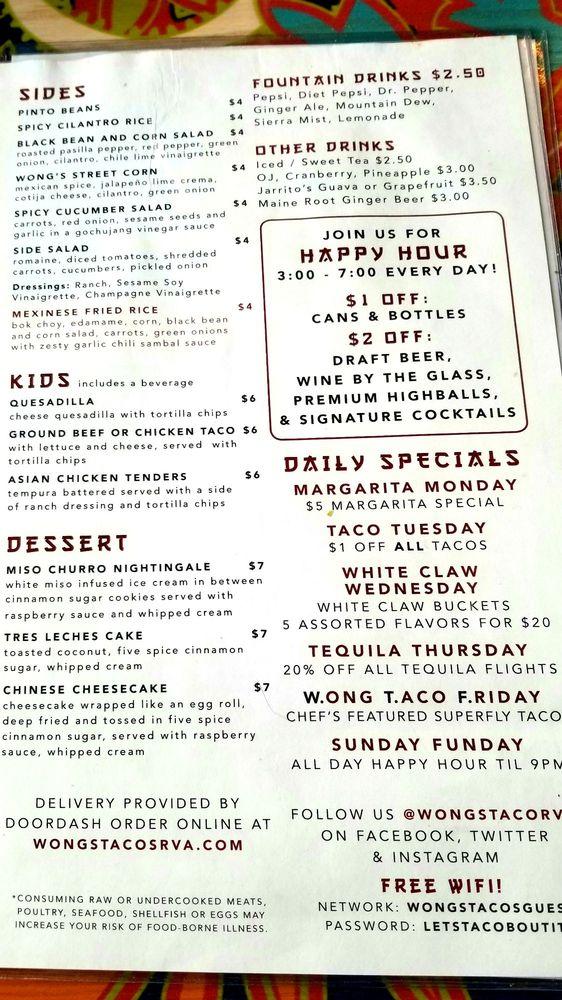 Menu at Wong's Tacos - Greengate restaurant, Richmond