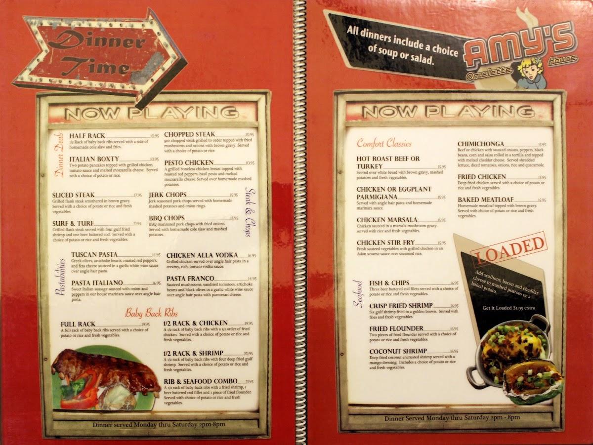 Menu at Amy's Omelette House restaurant, Cherry Hill