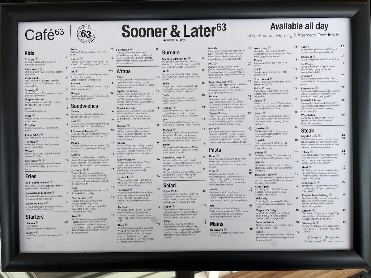 Menu at Cafe 63 Gatton, Gatton